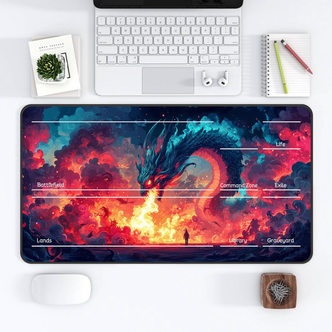 Japanese Fire Dragon TCG Playmat With Zones, Cool LED Playmats for ...