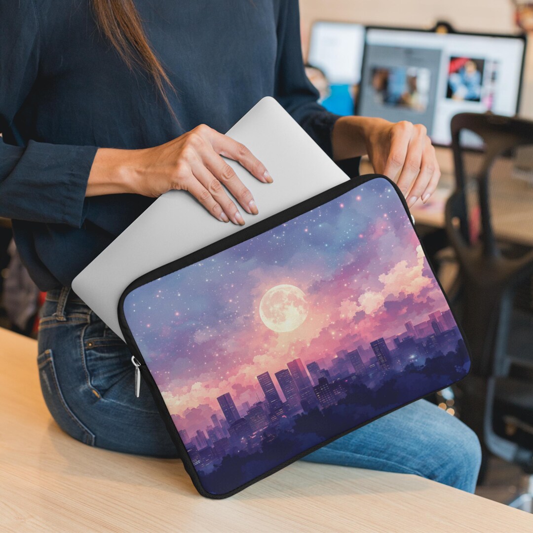 Pastel Anime City Laptop Bag, Cute Purple Laptop Case 12 13 15 Inch ...
