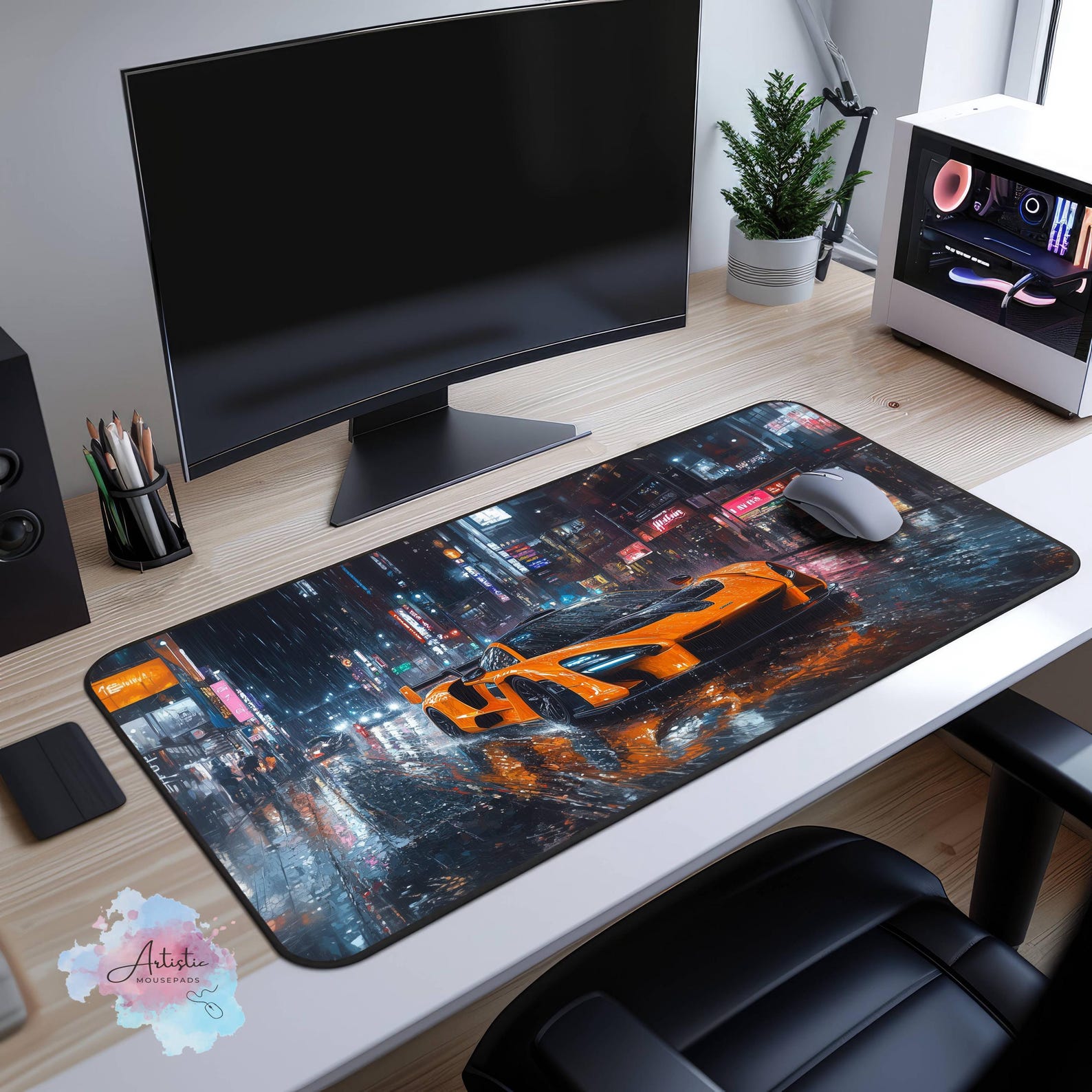 Orange Mclaren Senna GTR RGB Desk Mat, Cool Cyberpunk City Mouse Pad ...