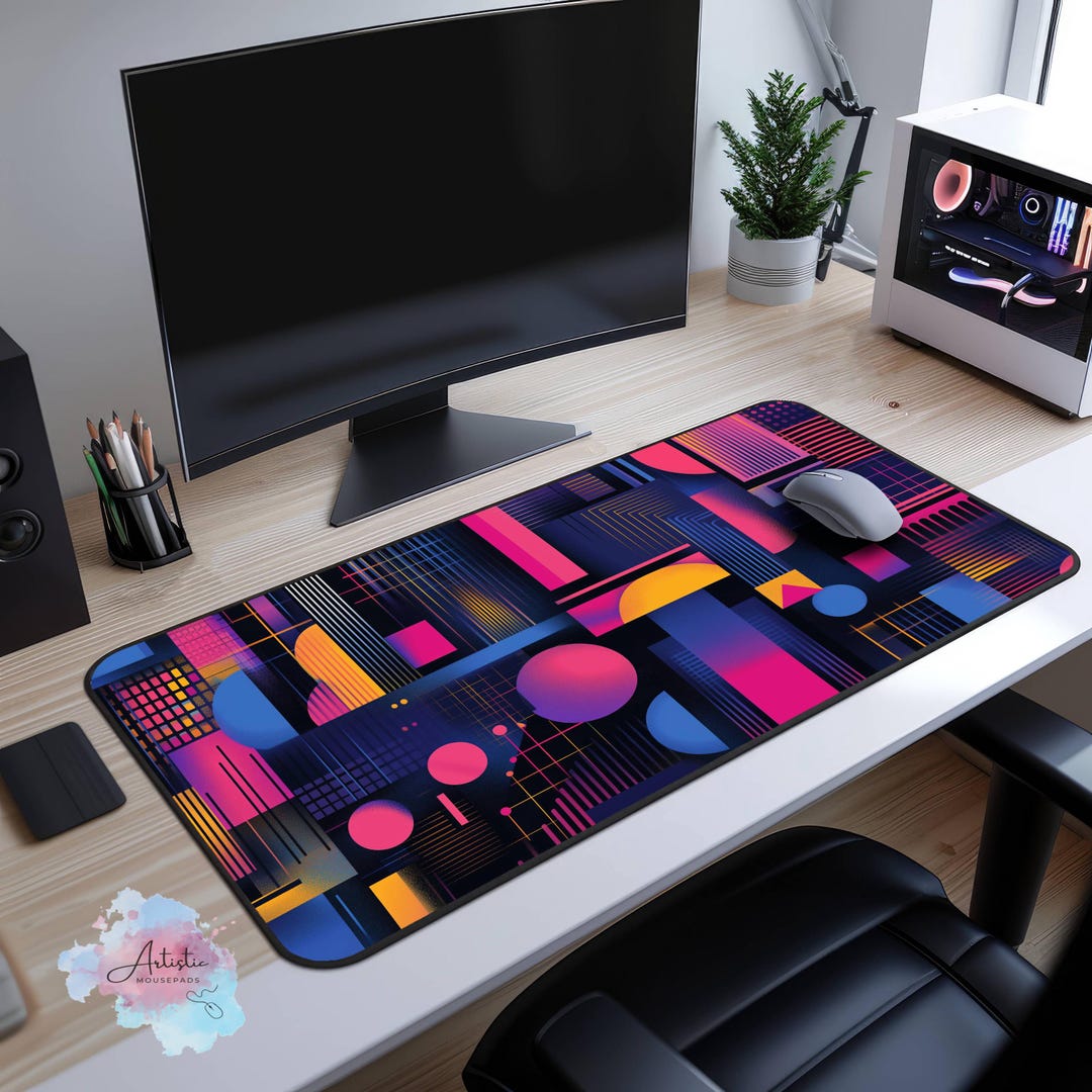 Colorful Retro 90s Pattern XL Mouse Pad, Geometric 80s Desk Decor Gifts ...