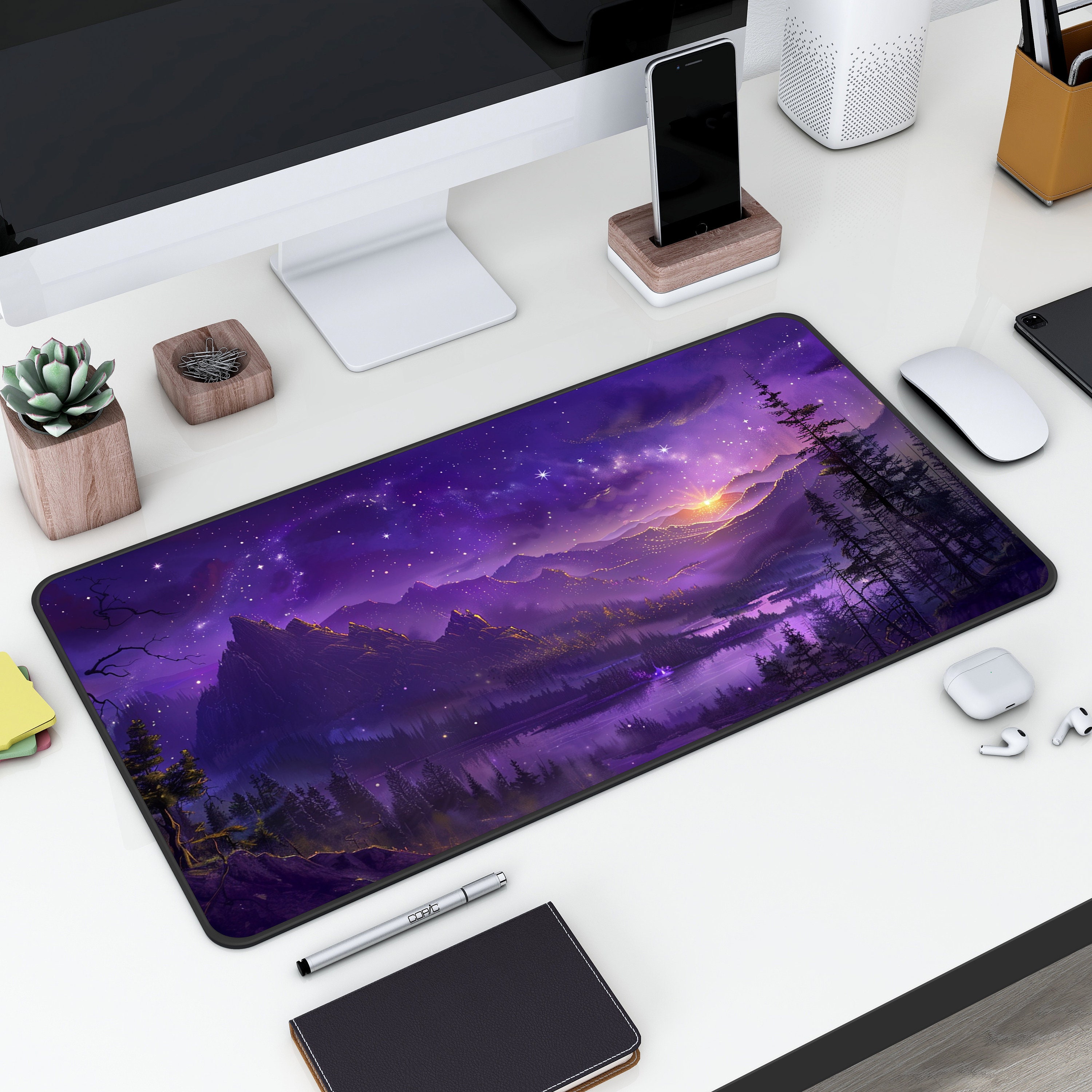 TCG Playmat With Zones, Kawaii Purple Mountain Desk Mat, Card Playmats ...