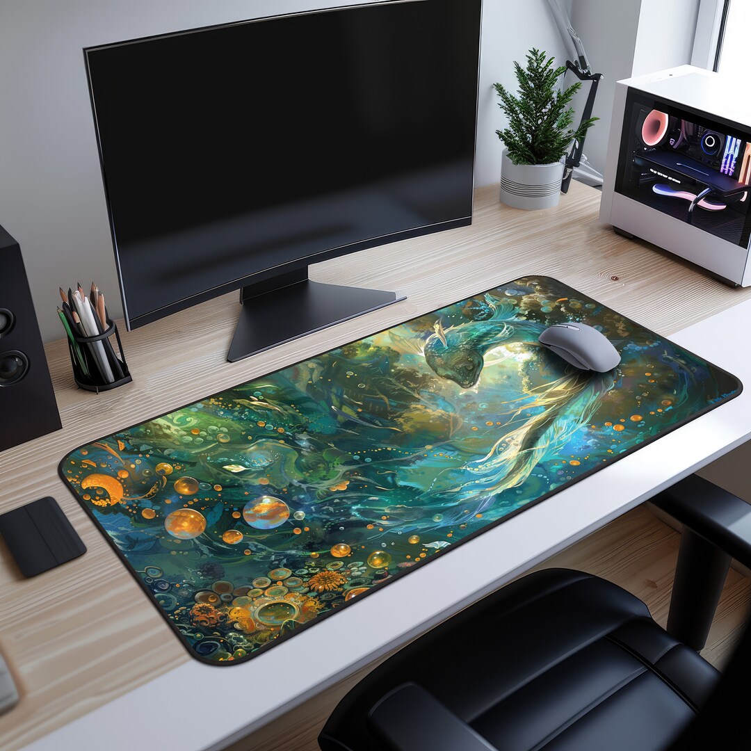 Green Mythical Beast Desk Mat, TCG Playmats With Zones, Fantasy Card ...