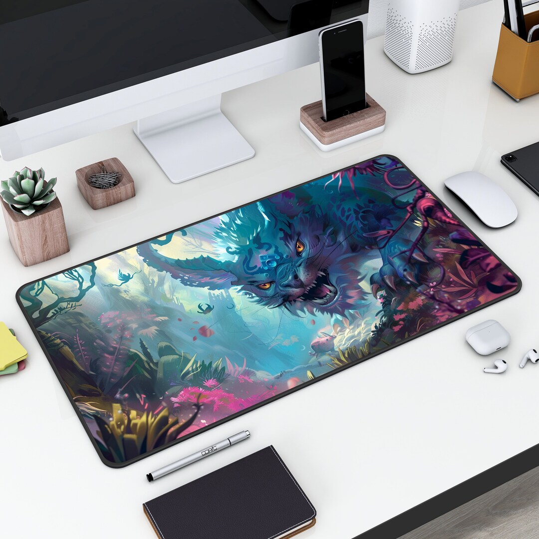 Blue Mythical Beast Desk Mat, TCG Playmats With Zones, Cool Card Game ...
