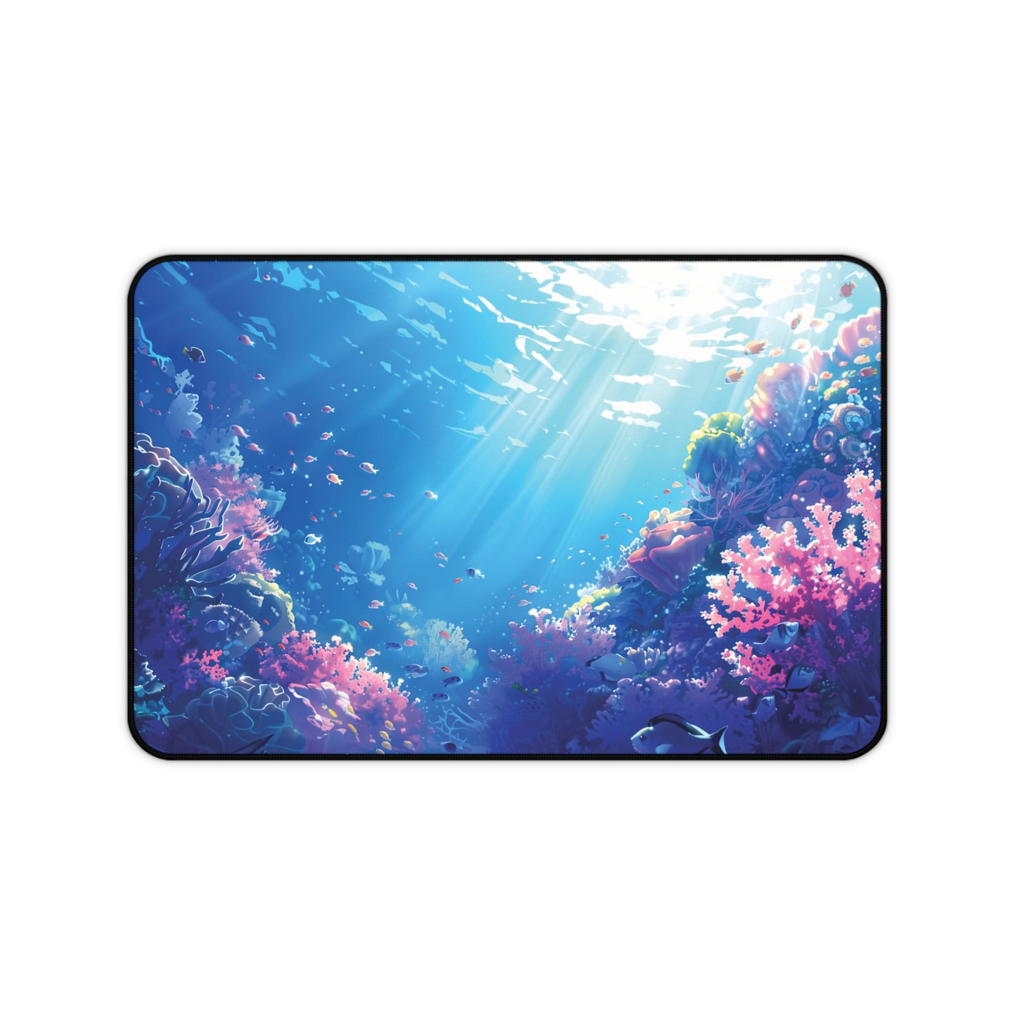 Deep Sea Anime Desk Mat, Kawaii Fish Blue Mouse Pad, Vibrant Coral Reef ...