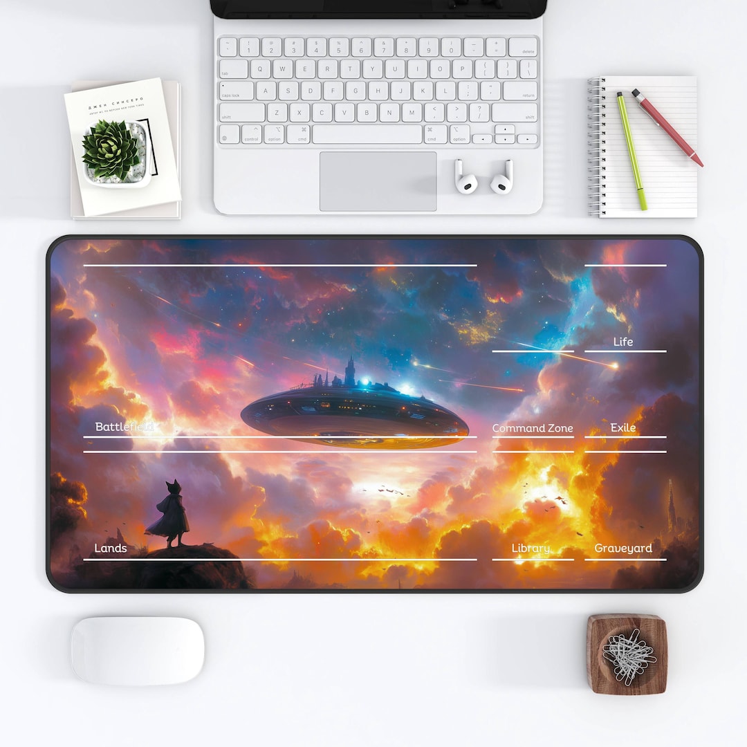 Anime Alien Cat Large Mouse Pad, UFO Cloud Magic TCG Playmat With Zones ...