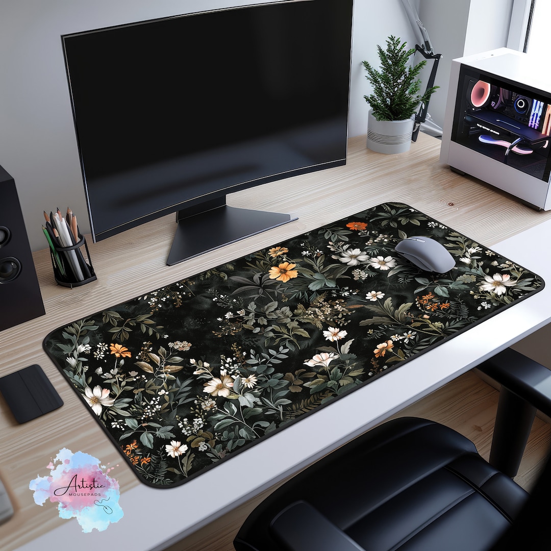 Cottagecore Desk Mat, Cute Botanical Plant Mouse Pad, Kawaii Floral ...