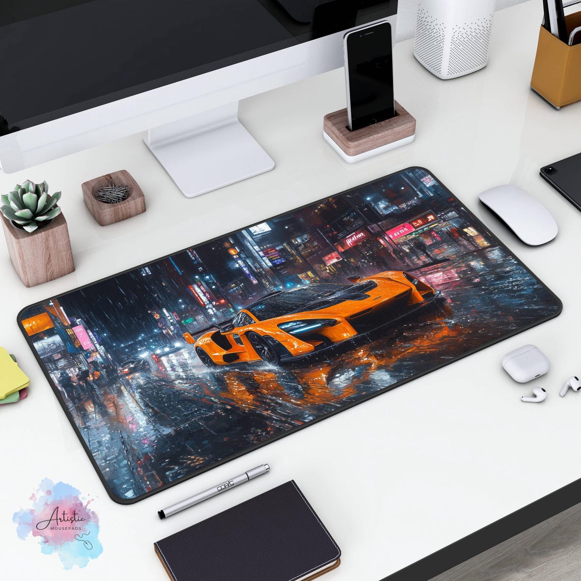 Orange Mclaren Senna GTR RGB Desk Mat, Cool Cyberpunk City Mouse Pad ...