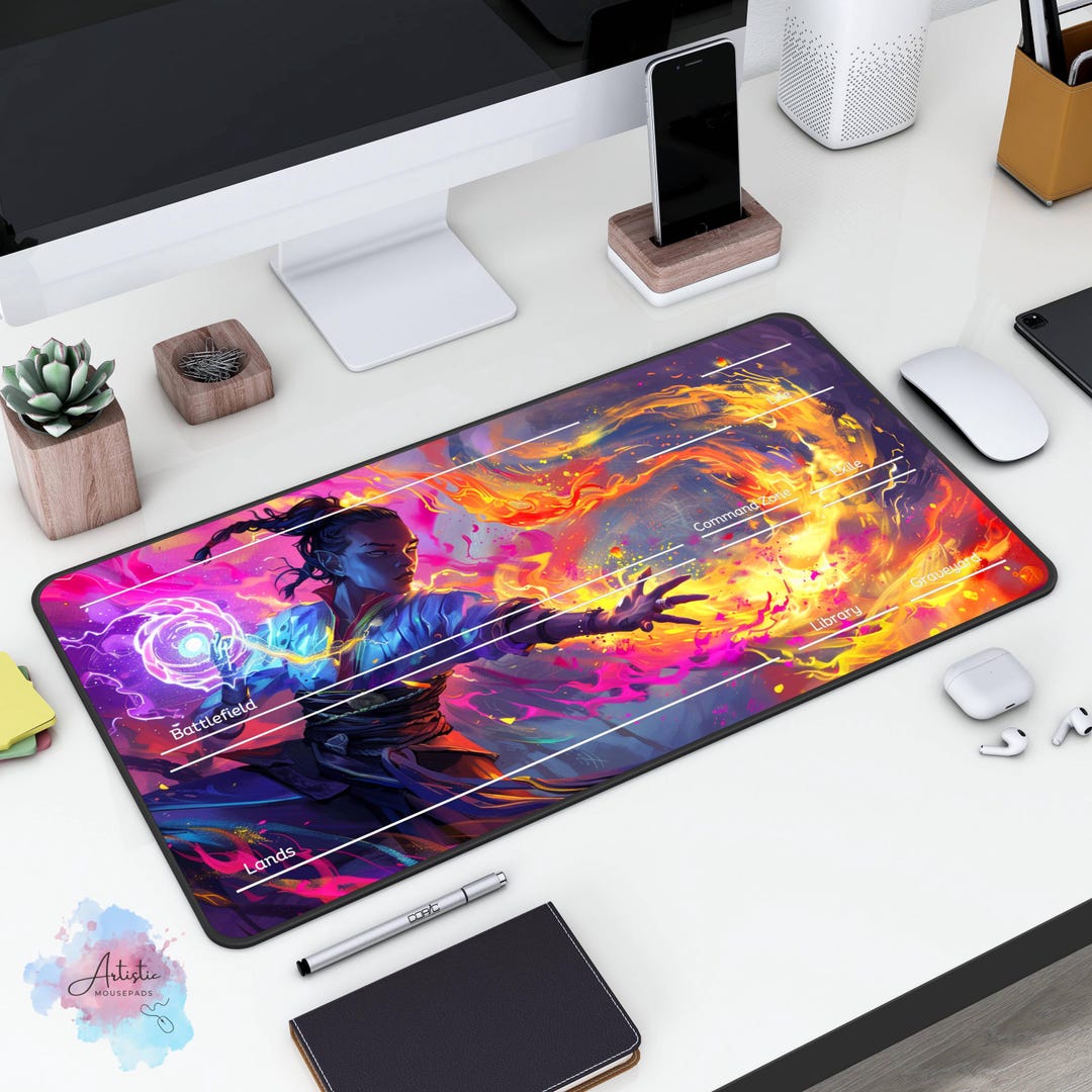 Magic Anime TCG Playmat With Zones, Pink and Yellow XL Desk Mat, Card ...