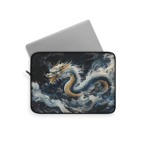 Japanese Blue Dragon Fantasy Laptop Bag, Watercolor Laptop Case 12 13 ...