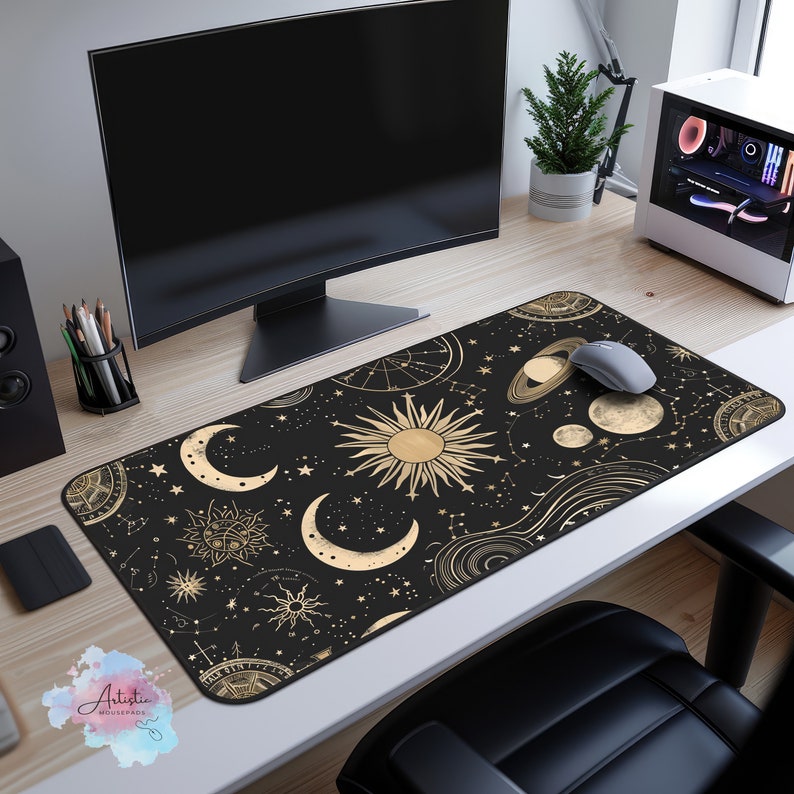 Kawaii Celestial Desk Mat, Astrology Desk Decor, Zodiac Large Mousepad ...