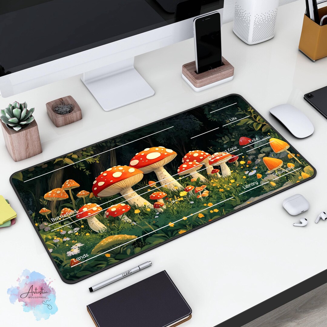 Cute Red Mushroom Desk Mat, Anime Floral Forest XL Mousepad, TCG ...