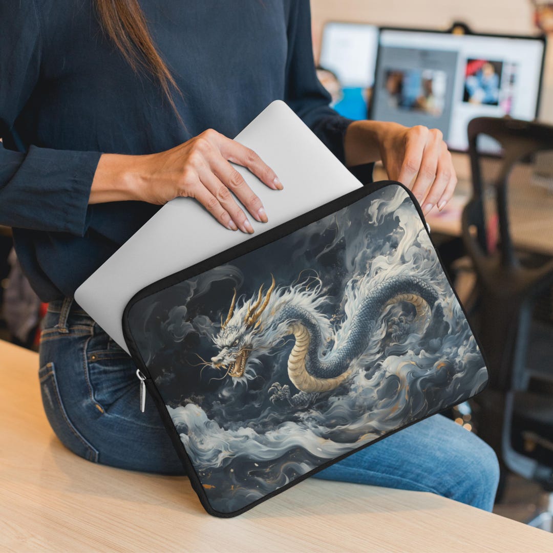 Japanese Blue Dragon Fantasy Laptop Bag, Watercolor Laptop Case 12 13 ...