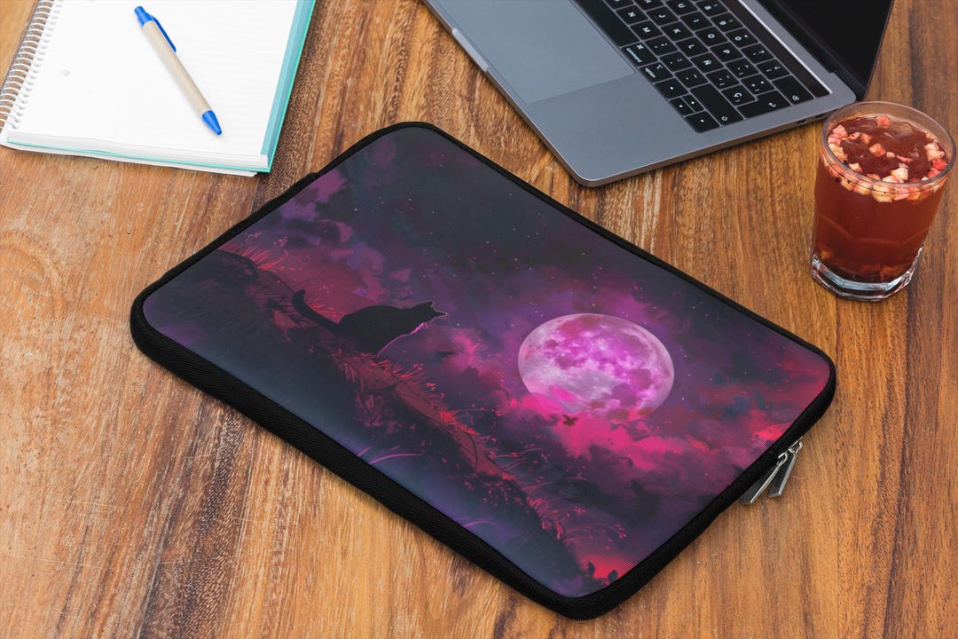 Pink Black Cat Laptop Bag, HP Full Moon Laptop Case 12 13 15 Inch ...