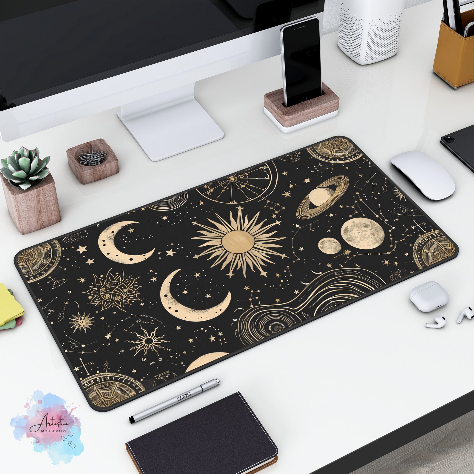 Kawaii Celestial Desk Mat, Astrology Desk Decor, Zodiac Large Mousepad ...