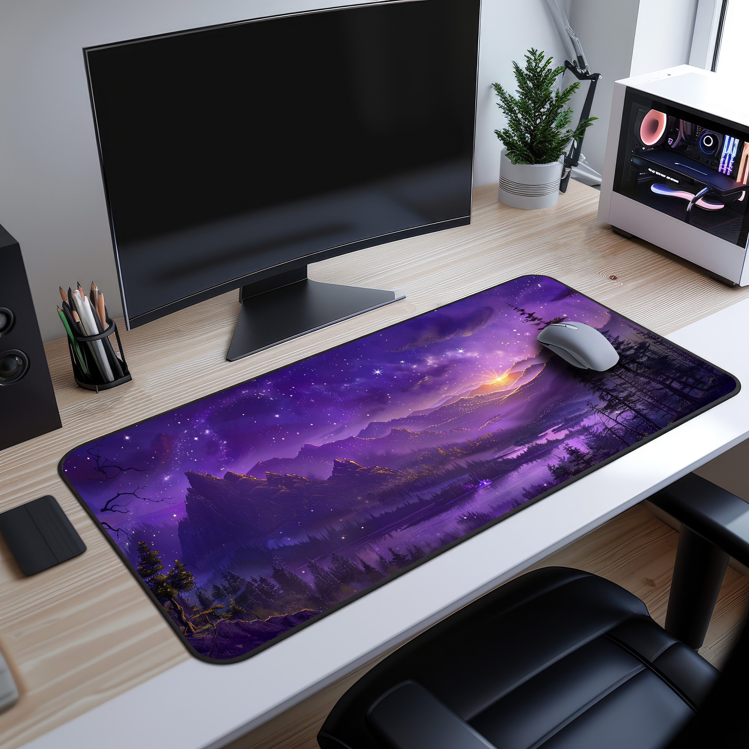 TCG Playmat With Zones, Kawaii Purple Mountain Desk Mat, Card Playmats ...