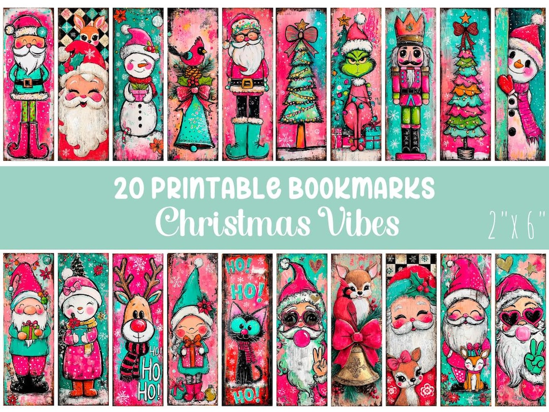 Christmas Printable Bookmarks Bundle – 20 Hand Painted Holiday ...