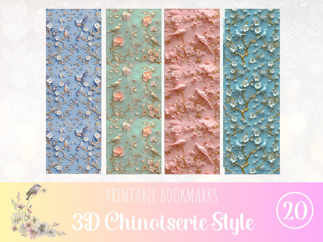 3D Bookmark Bundle Chinoiserie Style, 3D Printable Bookmarks, Rococo 3D ...