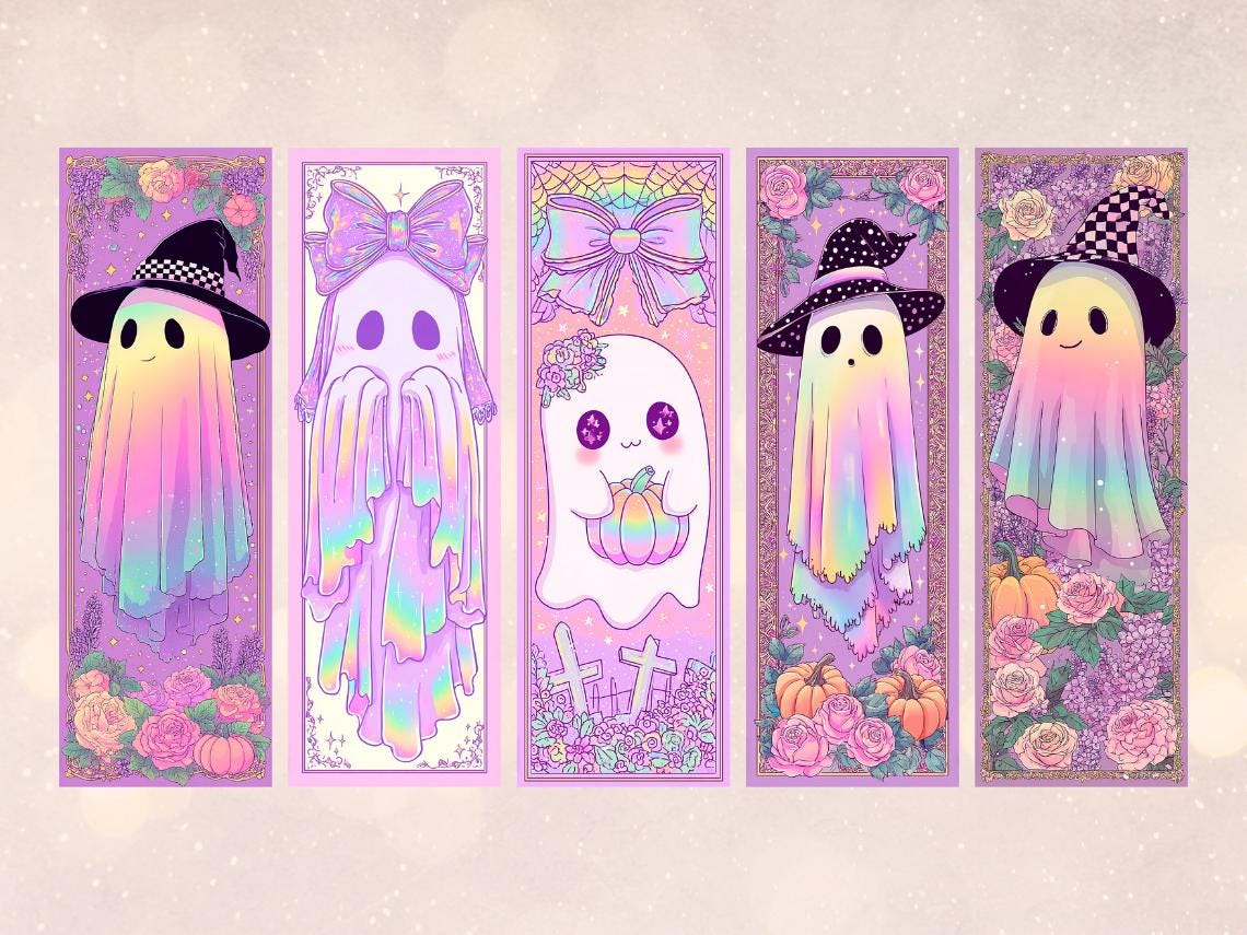 Halloween Printable Bookmarks,iridescent Ghost Bookmarks PNG - Etsy