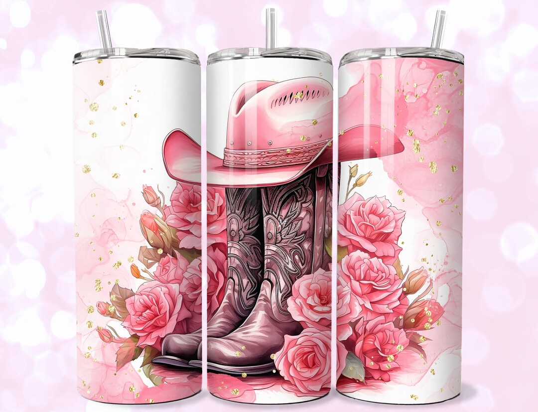 Pink Cowgirl Boots & Roses Tumbler Wrap: 20oz Skinny Sublimation Design ...