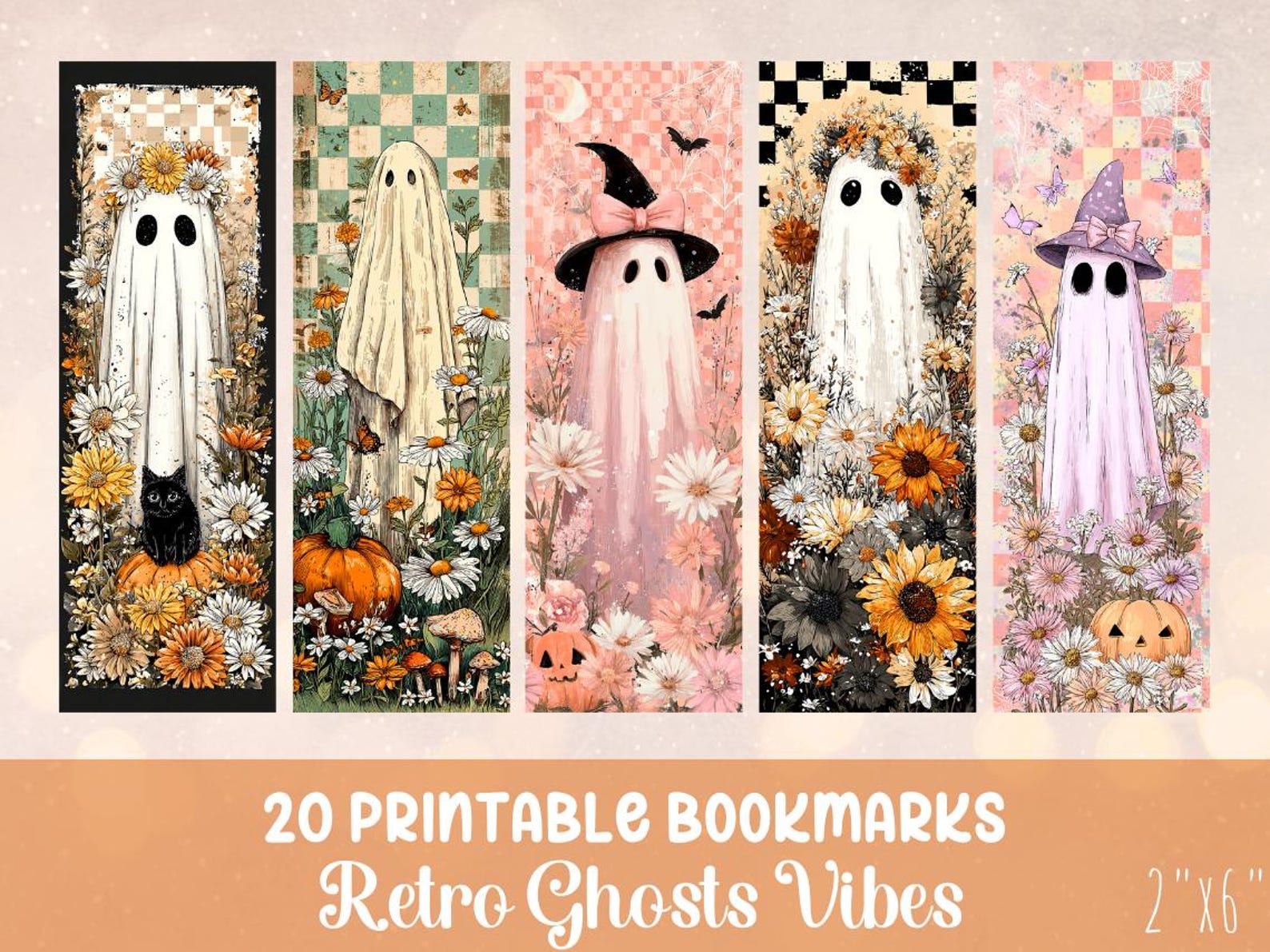 Retro Halloween Printable Bookmarks,ghost Bookmarks Png,spooky Cute ...