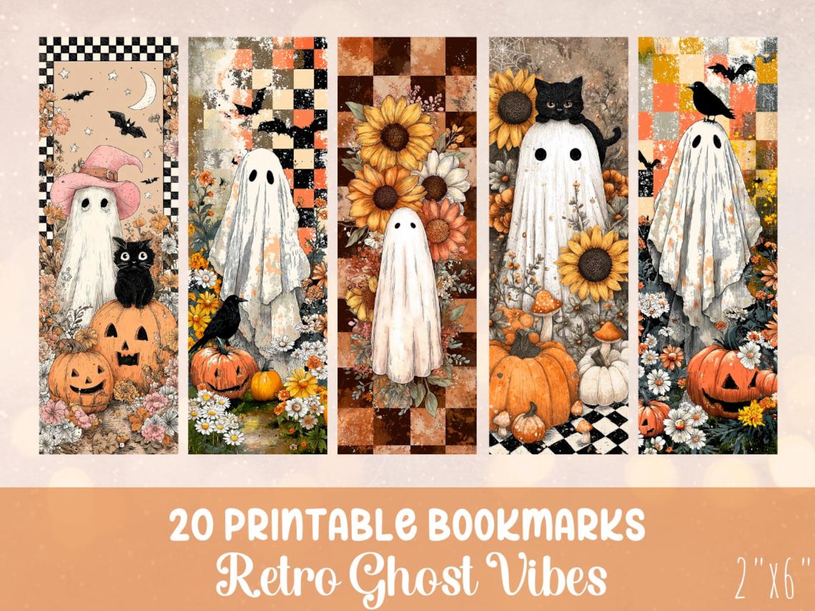 Retro Halloween Printable Bookmarks,ghost Bookmarks Png,spooky Cute ...