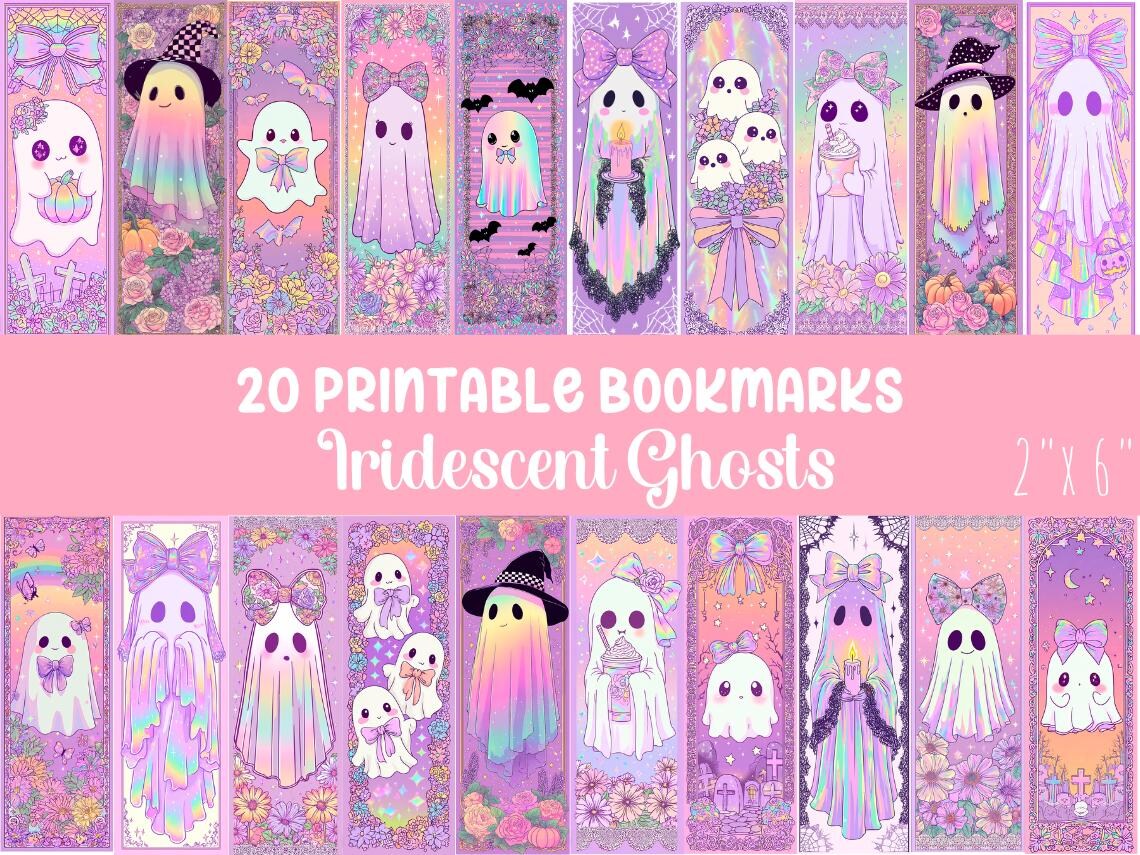 Halloween Printable Bookmarks,iridescent Ghost Bookmarks PNG - Etsy