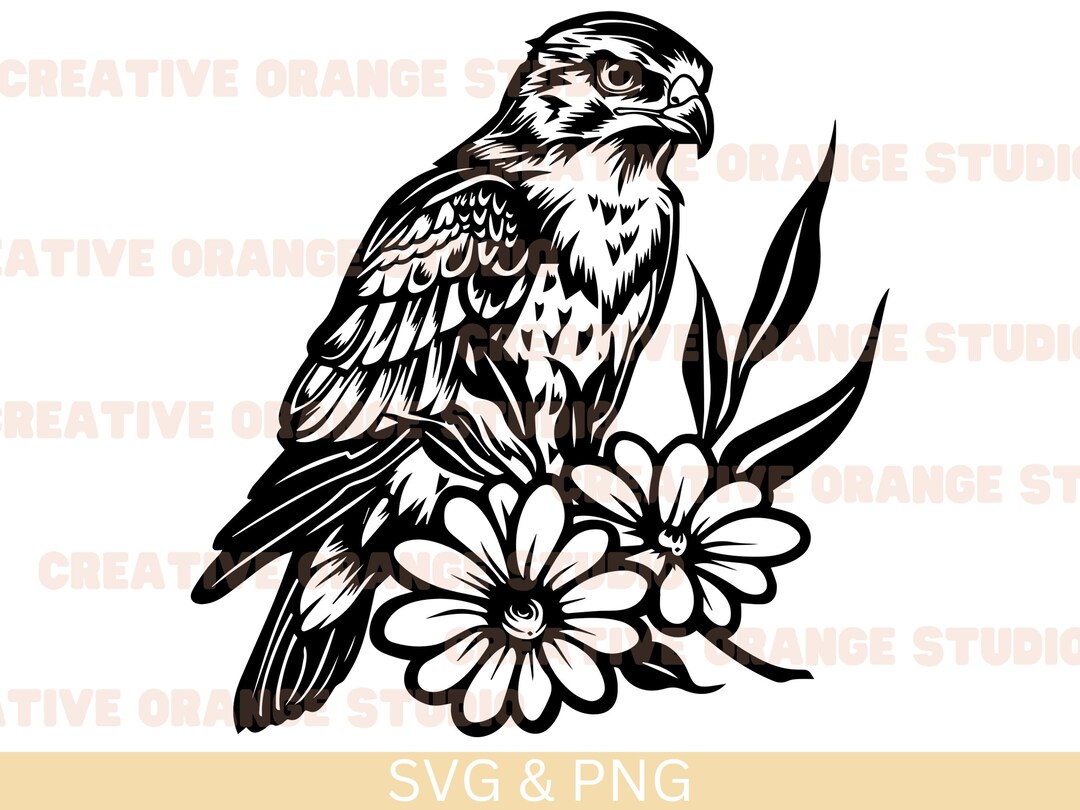 Hawk With Flowers Svg & Png, Bird and Flowers Clipart,hack With Flowers ...