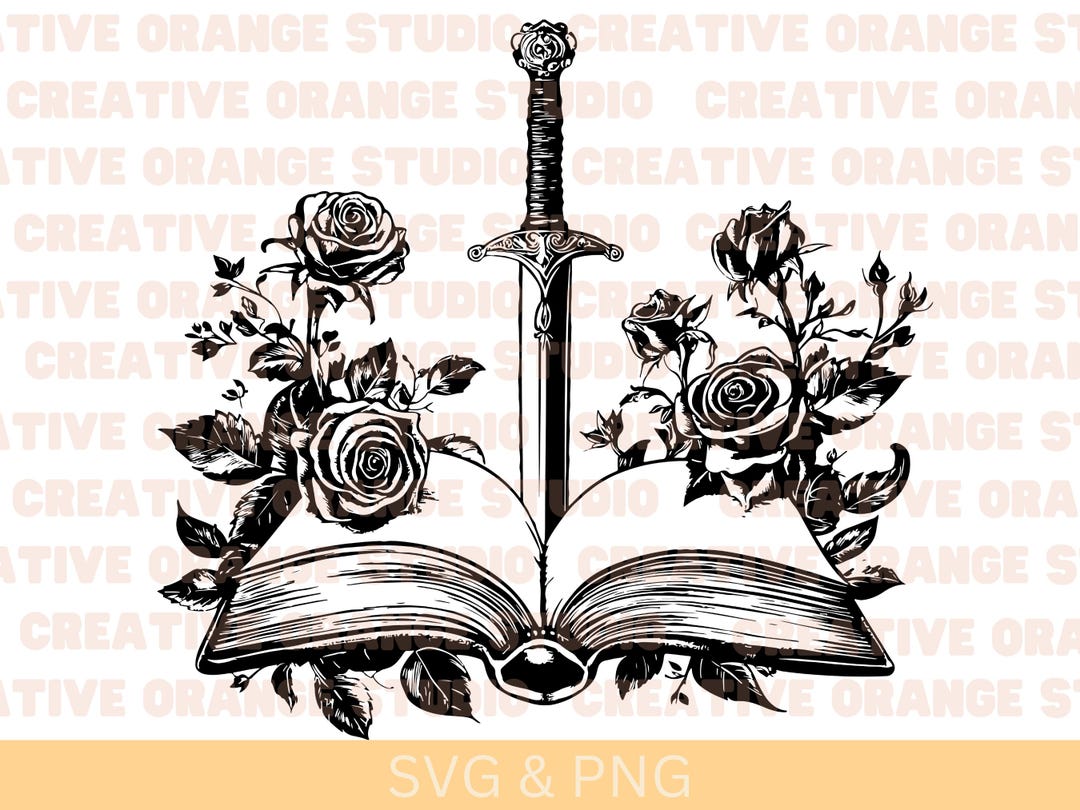 Book With Sword and Roses Clipart: Sublimation Design (SVG & PNG) - Etsy