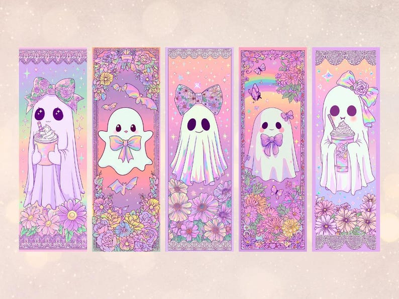 Halloween Printable Bookmarks,iridescent Ghost Bookmarks PNG - Etsy