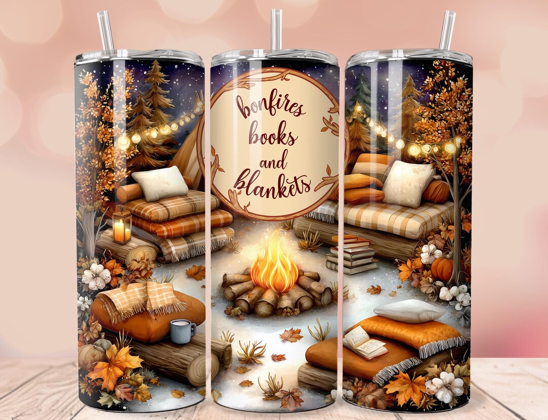 Cozy Fall Bonfire Tumbler Wrap: Books & Blankets PNG (digital Download ...