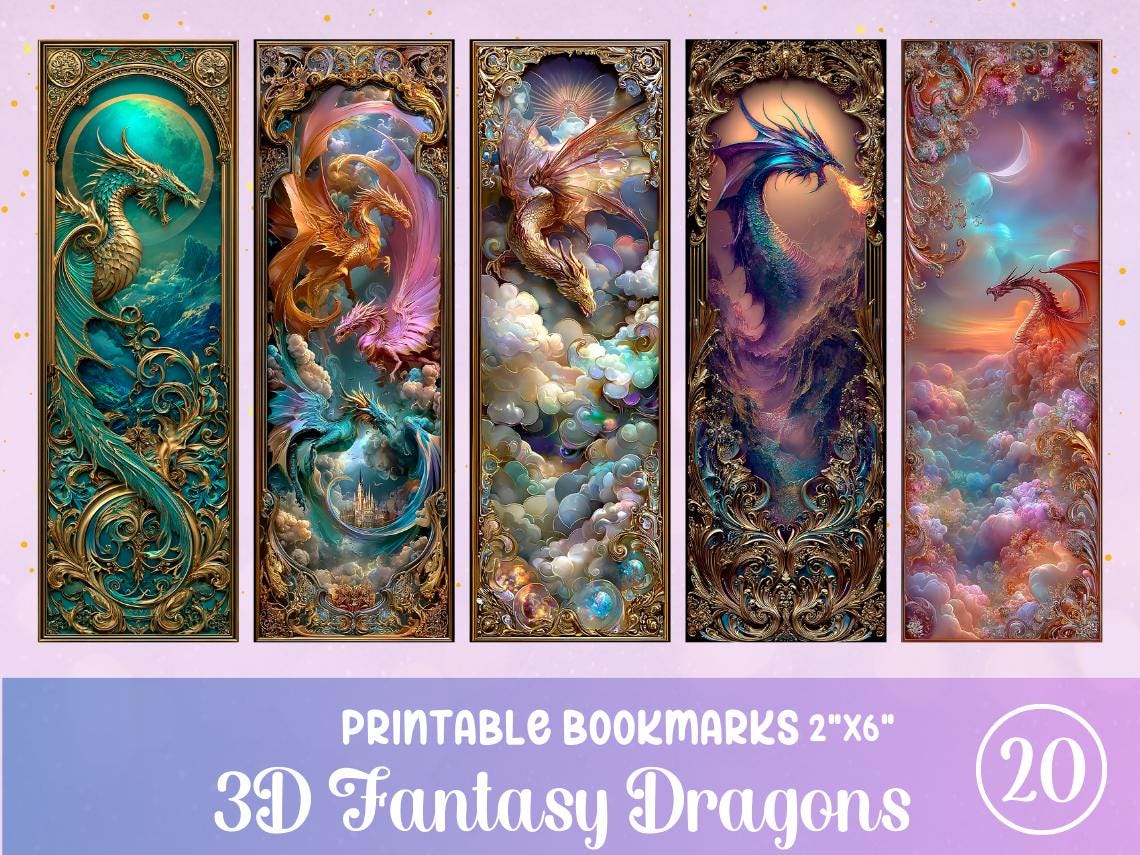 3D Fantasy Dragon Bookmarks: Printable Romantasy Gift (digital Download ...