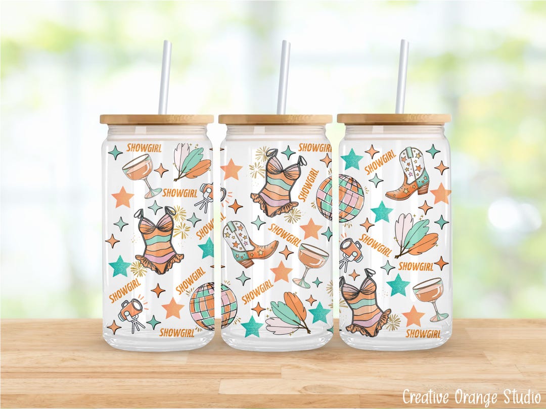 Girly Western Cup Wrap PNG: Showgirl Design, 16oz Glass Can (digital ...