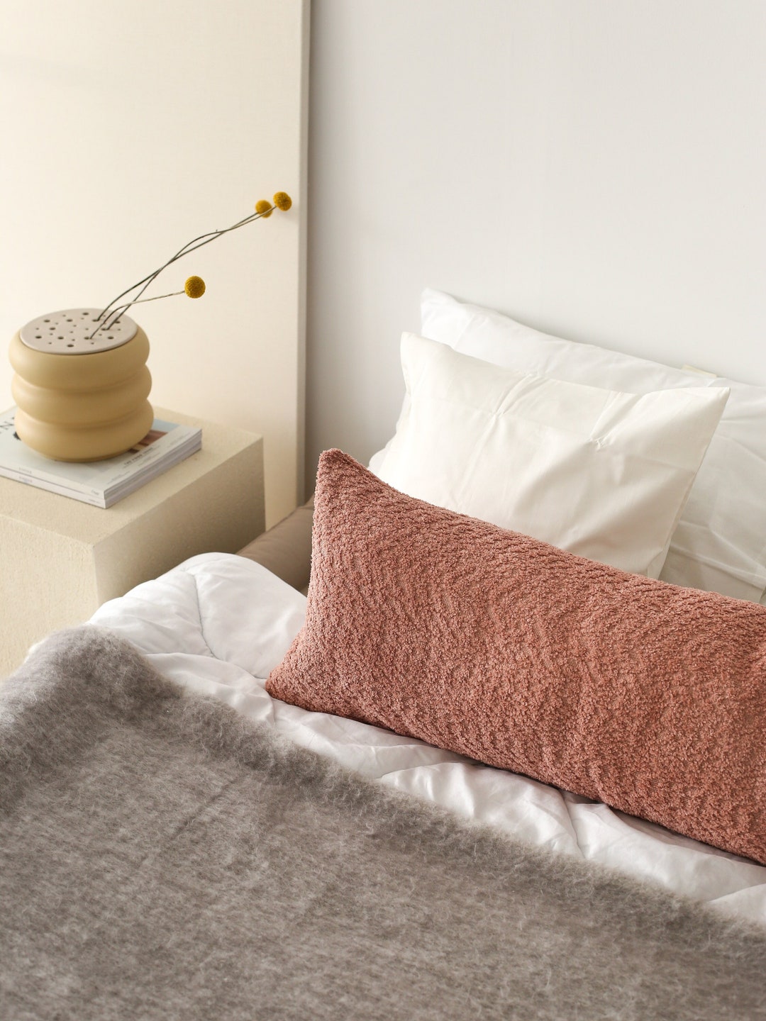 Boucle Textured Any Size Lumbar Pillow Cover, Long Oversized Pillow ...