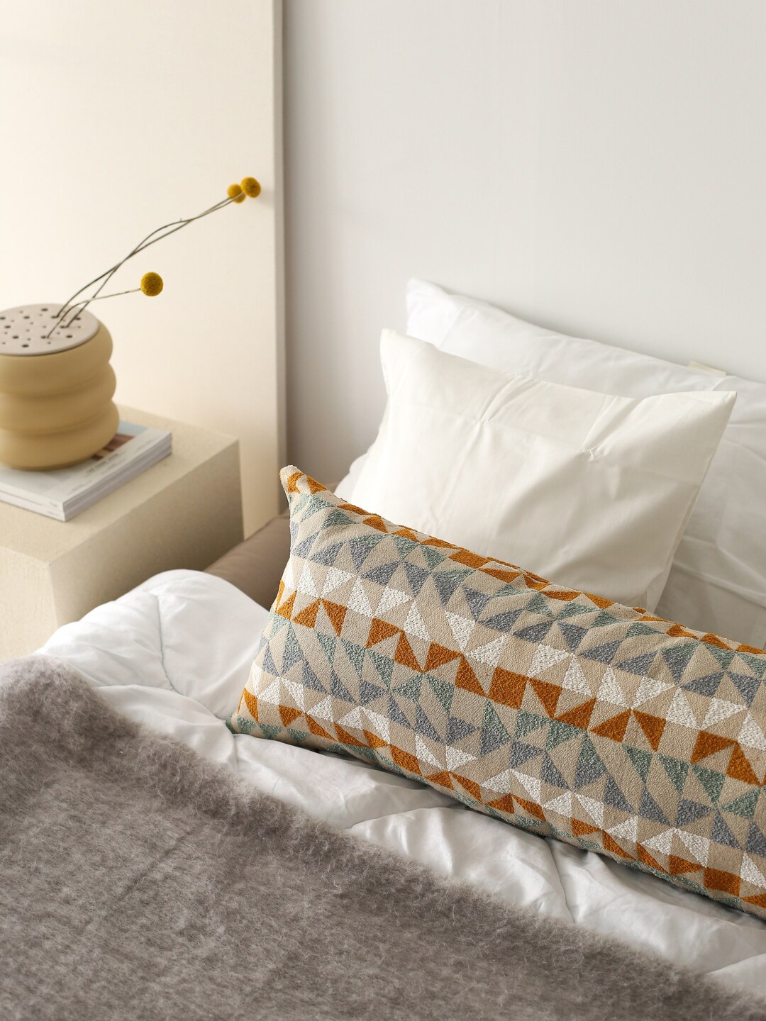 Triangle Patterned Oversized Lumbar Pillow Cover, Textured Geometric ...