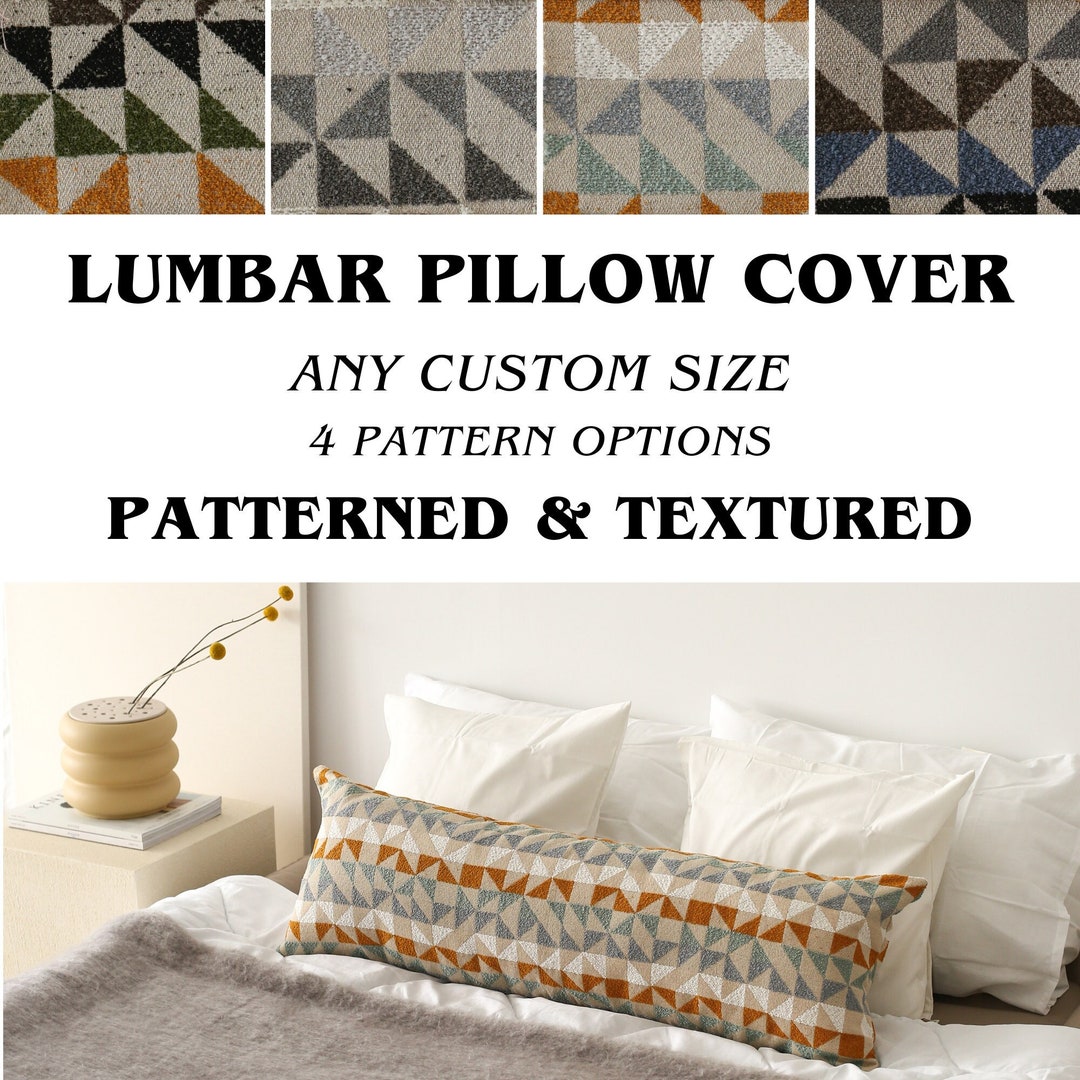 Triangle Patterned Lumbar Pillow Cover, Textured Geometric Design Long ...