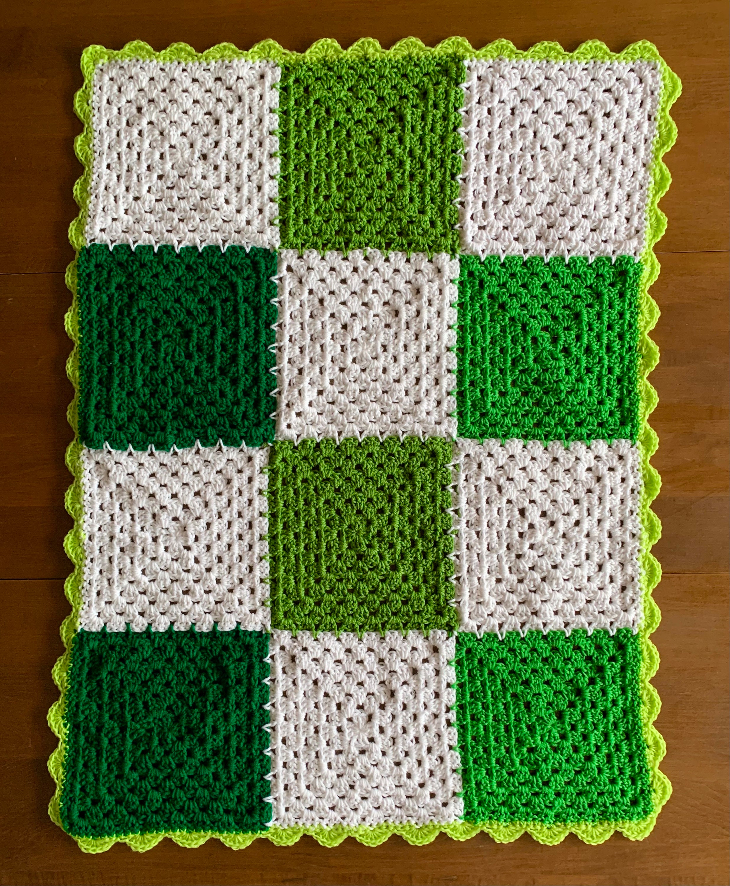 Checkered Greens Crochet Baby Blanket With Scalloped Border - Etsy