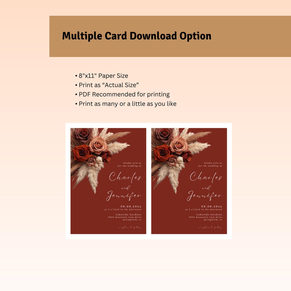Rust Orange Floral Wedding Invitation, Canva Editable Template, Instant ...