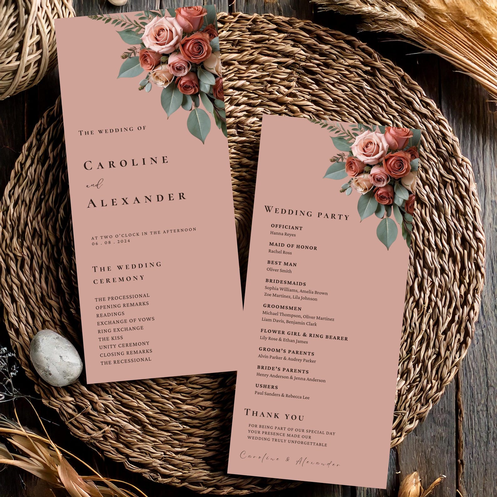 Cedar Dusty Rose Floral Wedding Programs Template, Ceremony Program ...