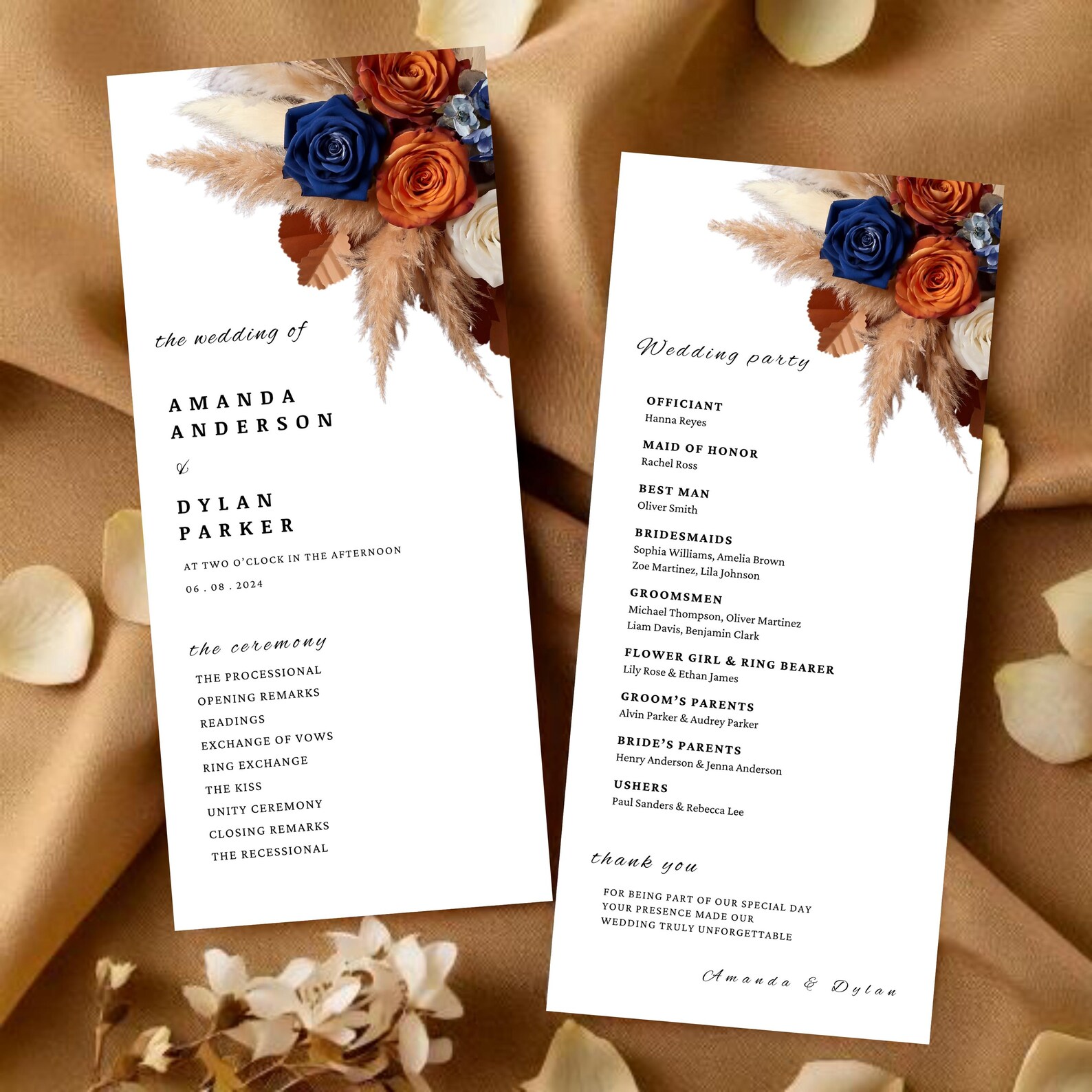 Navy Blue Burnt Orange Wedding Programs Template, Ceremony Program ...