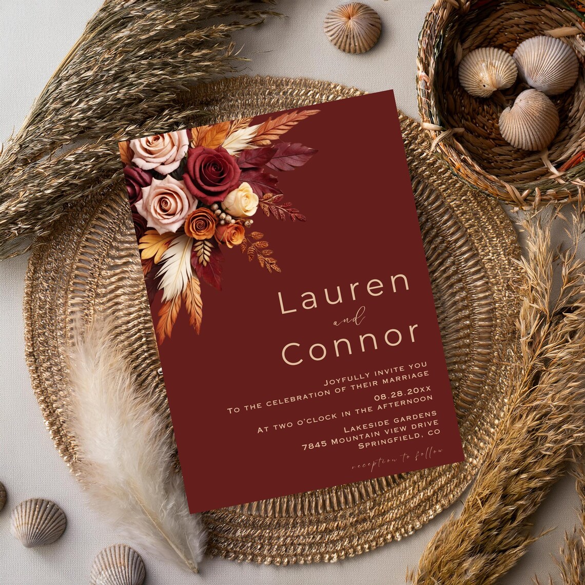 Fall Autumn Floral Wedding Invitation, Canva Editable Template, RSVP ...