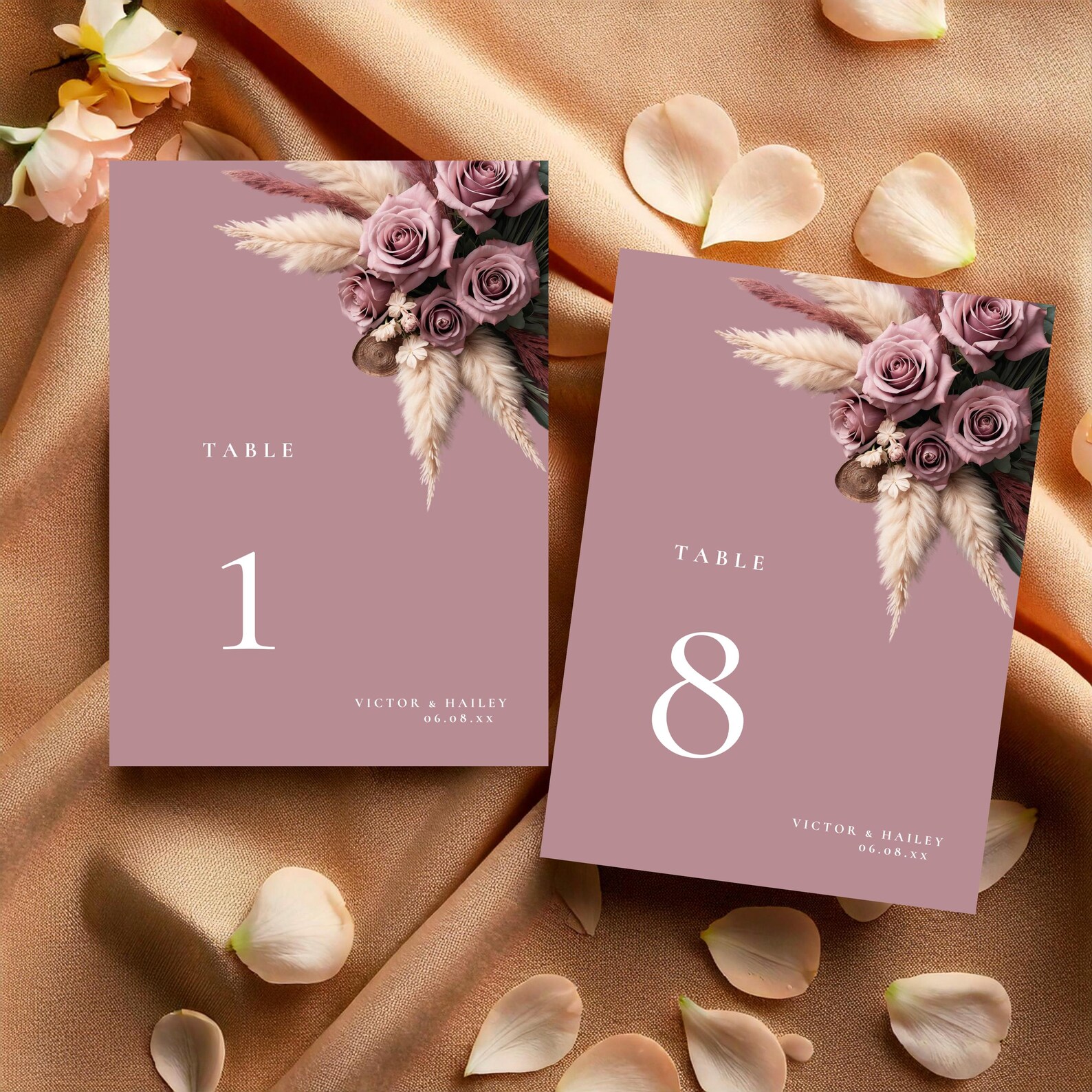 Mauve Floral Wedding Table Number Signs, Canva Editable Template ...