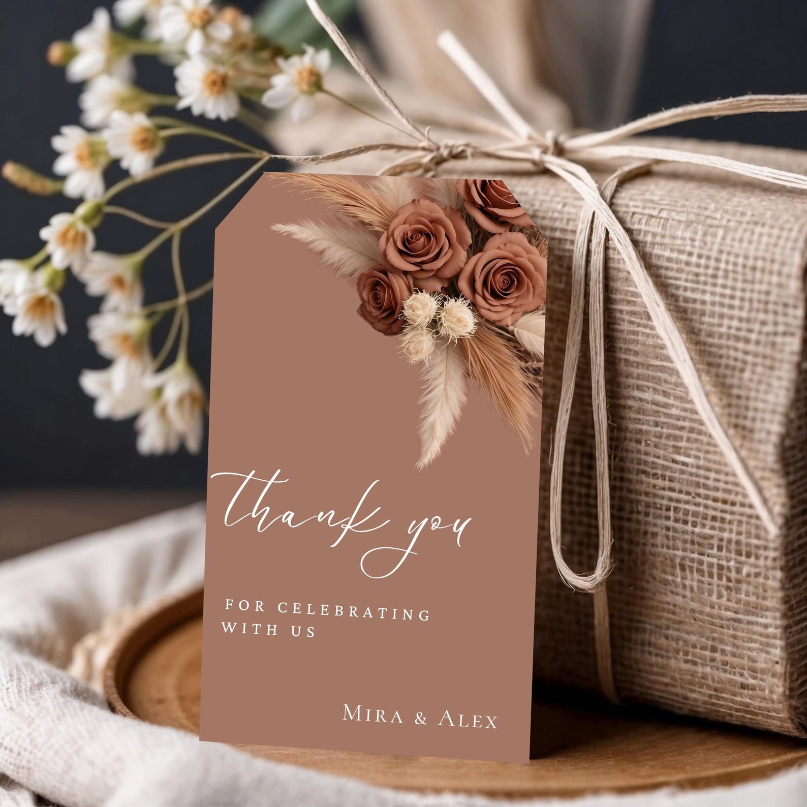 Mocha Mousse Color Pantone Floral Wedding Favor Tags Template, Editable ...