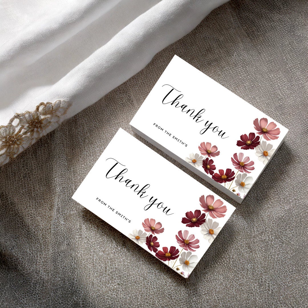 Flower Thank You Card Template Editable Thank You Card Party Thank You ...
