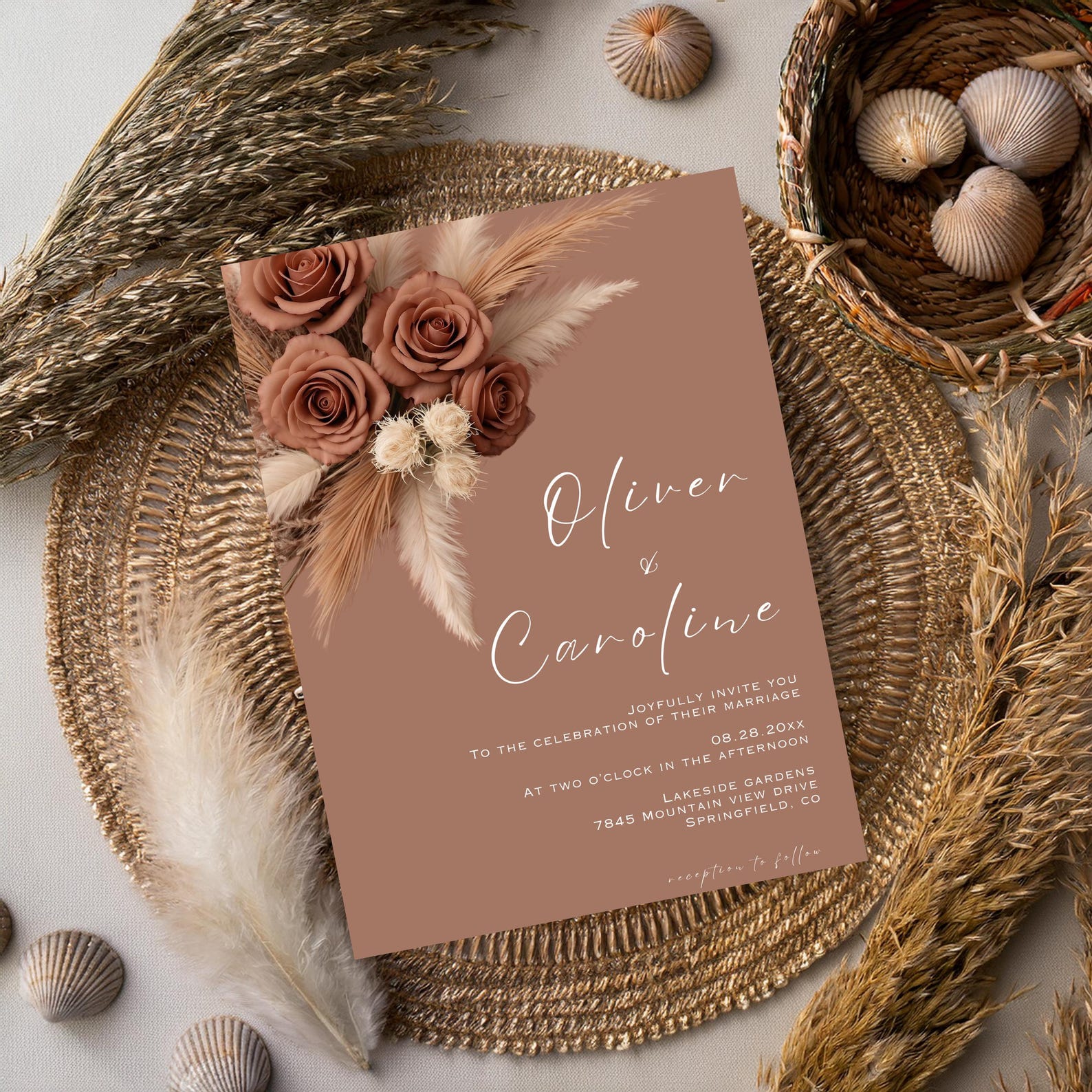 Mocha Mousse Pantone Wedding Invitation, Canva Editable Template, Color ...