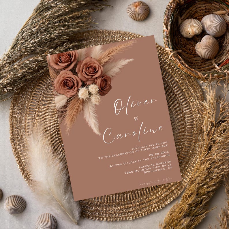 Mocha Mousse Pantone Wedding Invitation, Canva Editable Template, Color ...