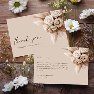 White Cream Beige Floral Thank You Card Wedding Template, Printable ...