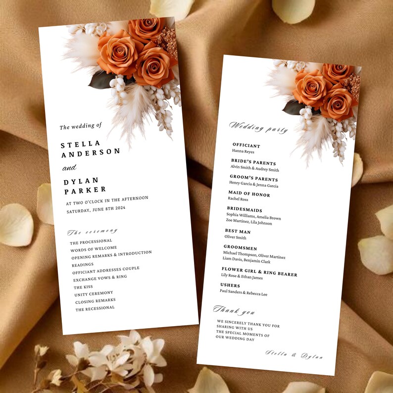 Burnt Orange Wedding Programs Template, Ceremony Program, Elegant Burnt ...