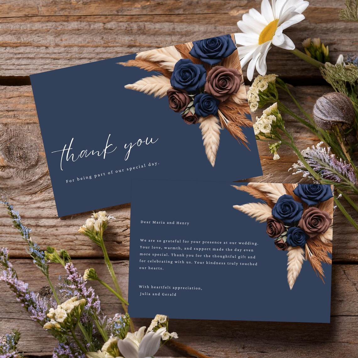 Navy Blue Chocolate Brown Floral Wedding Templates Bundle Set, Wedding ...