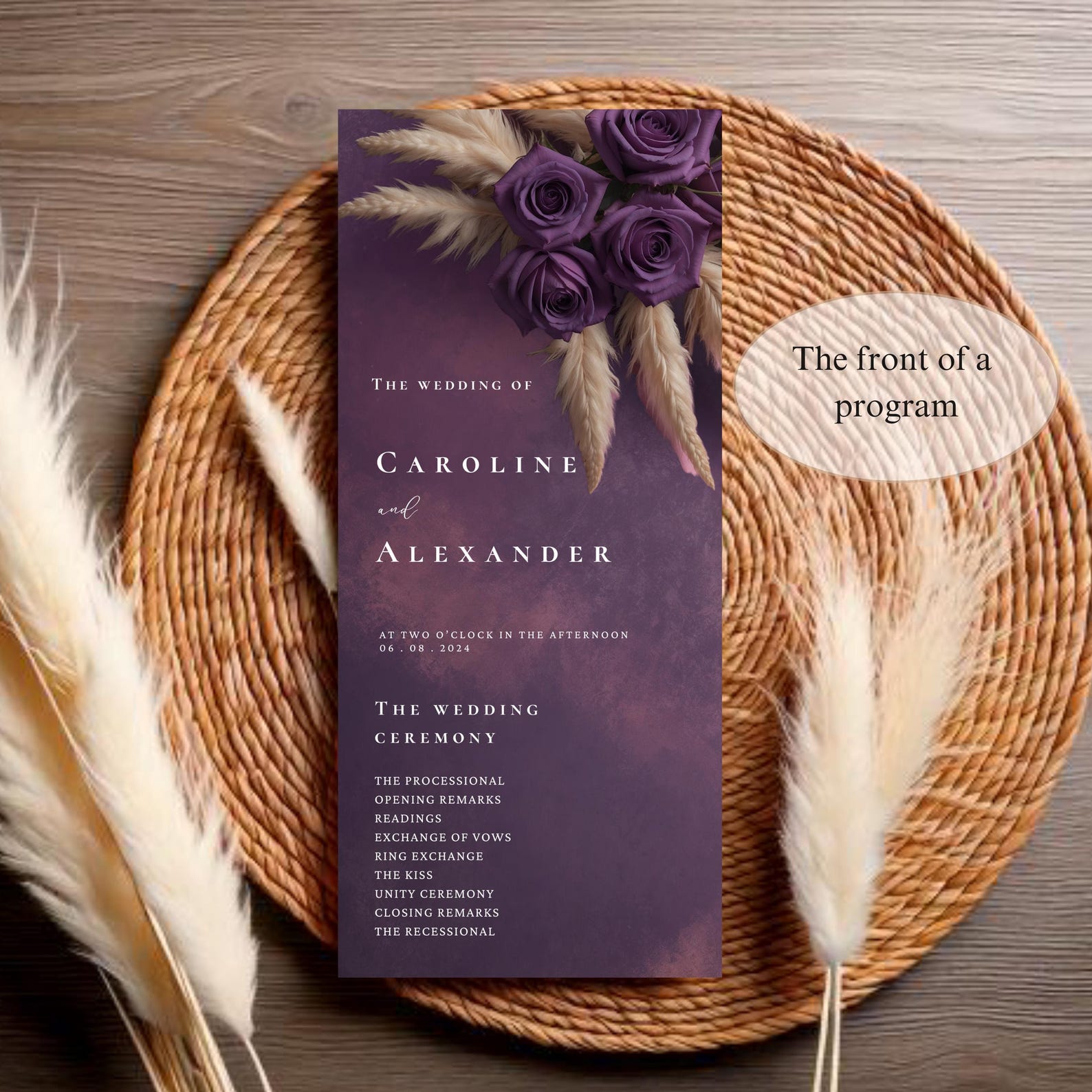 Purple Floral Wedding Programs Template, Ceremony Program Itinerary ...