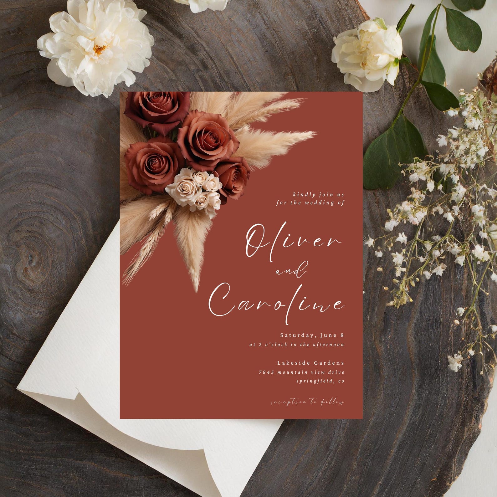 Rust Orange White Cream Wedding Invitation, Canva Editable Template ...